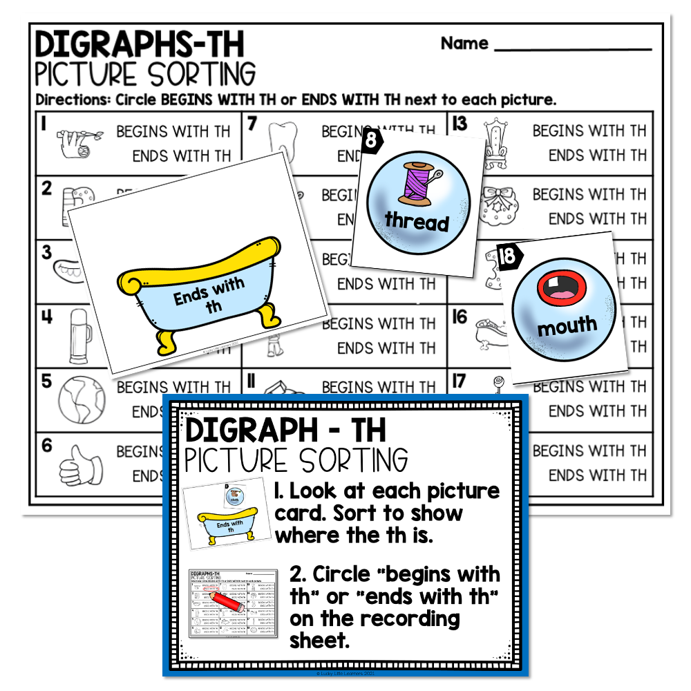 2nd Grade Phonics Center - Digraph TH - Lucky Little Learners