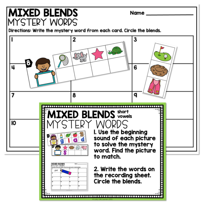 1st Grade Phonics Center - Mixed Blends - Lucky Little Learners