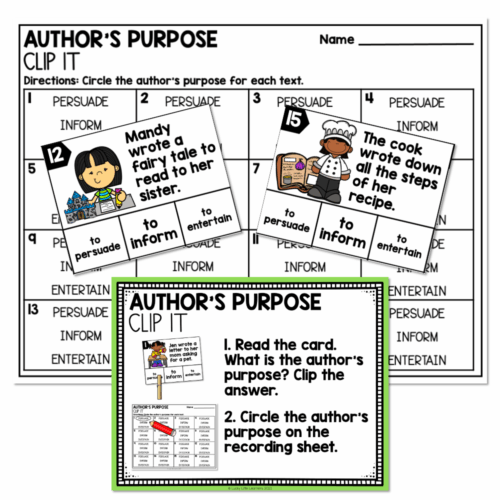 1st Grade Reading Center - Author's Purpose - Lucky Little Learners