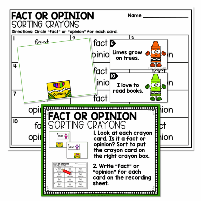 1st Grade Reading Center - Fact or Opinion - Lucky Little Learners