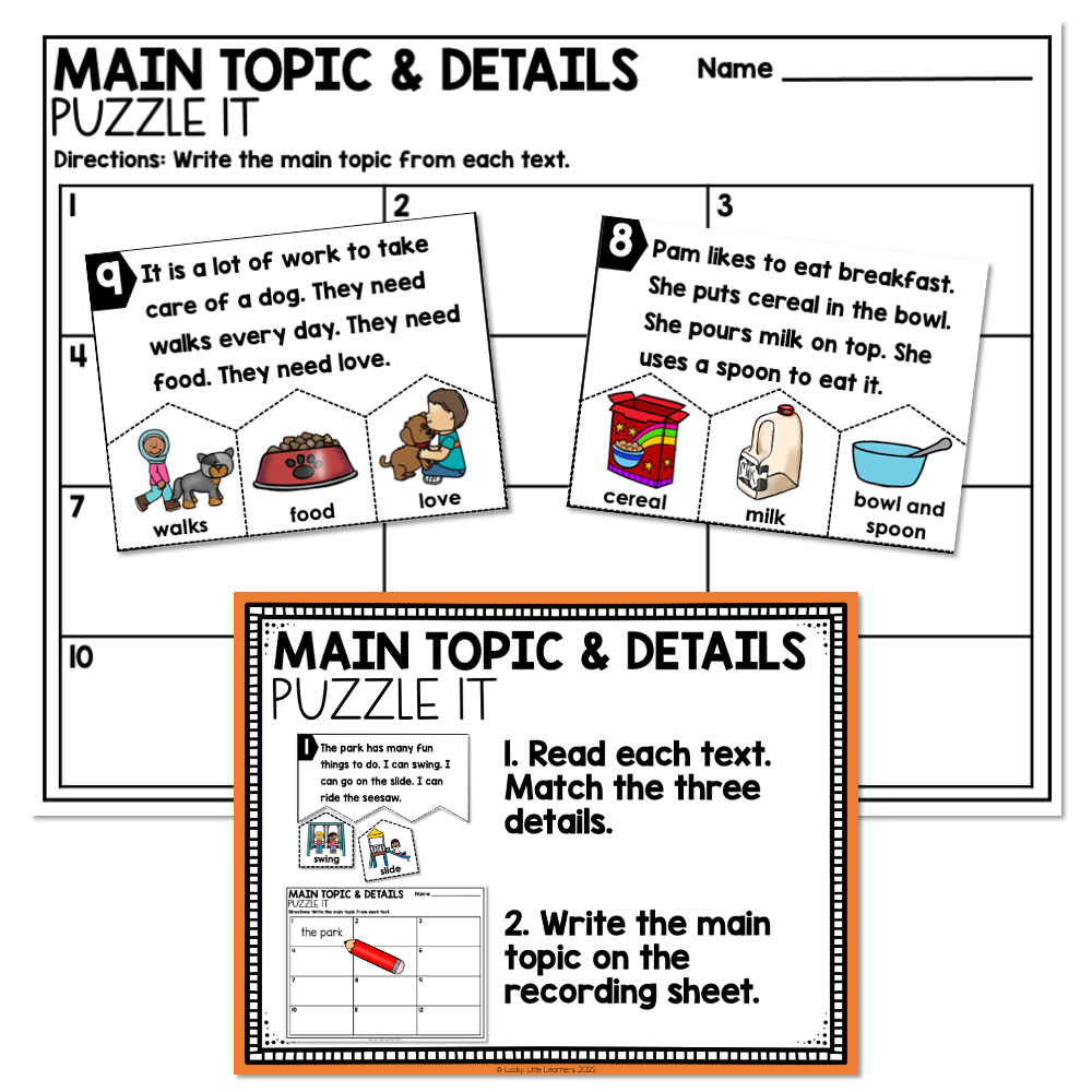 1st Grade Reading Center - Main Topic and Details - Lucky Little Learners