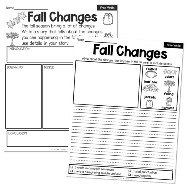 1st Grade September Writing Pages - Free Write - Fall Changes - Lucky ...