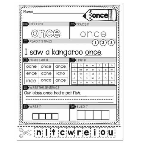 1st Grade Sight Word Worksheets - Once - Lucky Little Learners