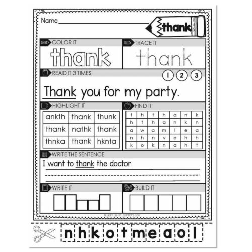 1st Grade Sight Word Worksheets - Thank - Lucky Little Learners