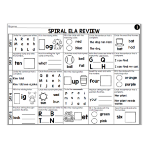 1st Grade Spiral ELA - Week 1 - Lucky Little Learners