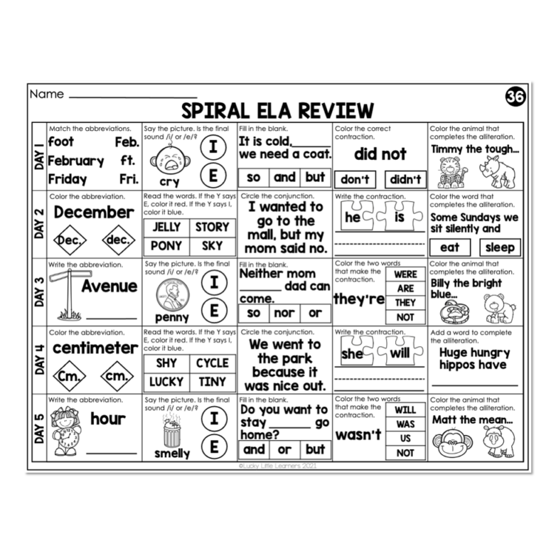 1st Grade Spiral ELA - Week 36 - Lucky Little Learners