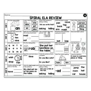 1st Grade Spiral ELA - Week 4 - Lucky Little Learners