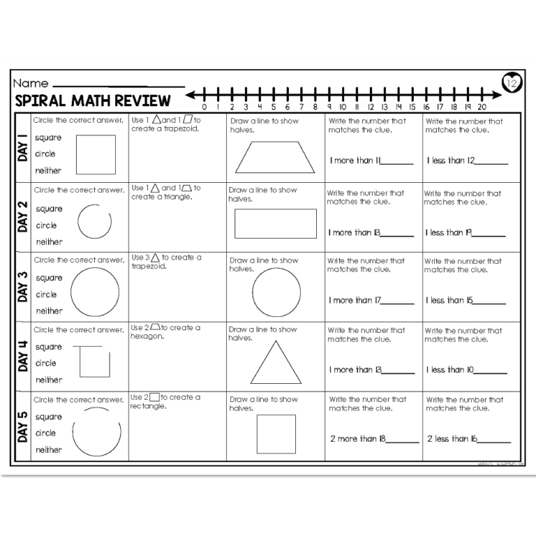 1st Grade Spiral Math - Week 12 - At - Lucky Little Learners