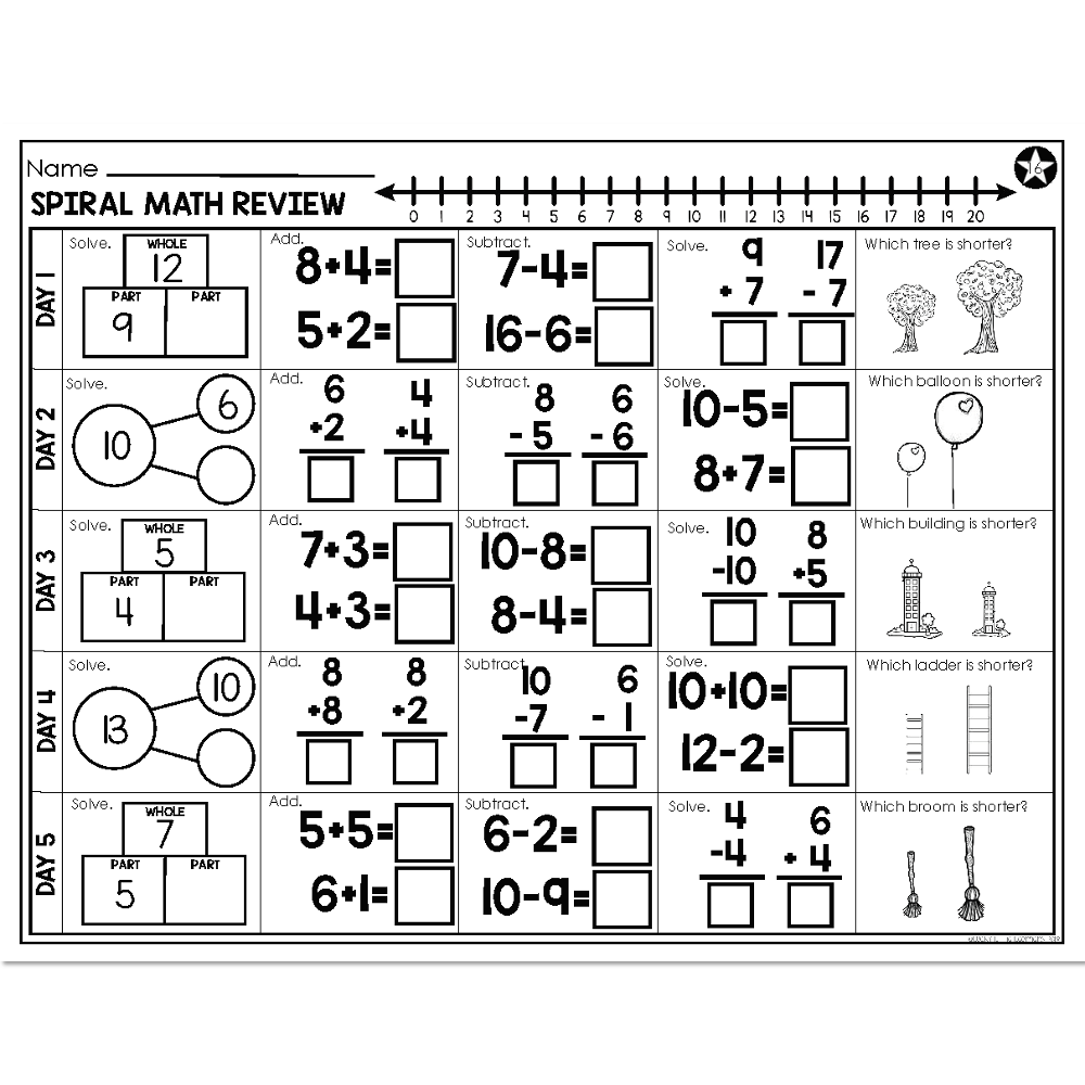 1st Grade Spiral Math - Week 16 - Below - Lucky Little Learners