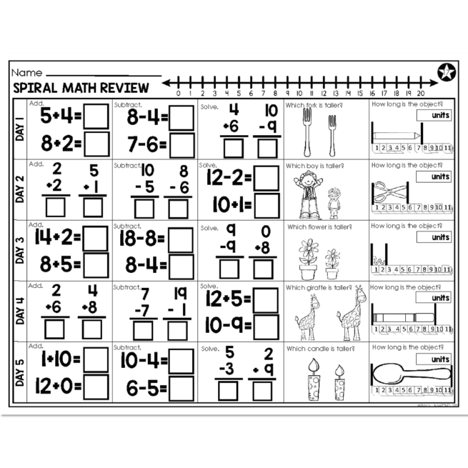 1st Grade Spiral Math - Week 17 - Below - Lucky Little Learners