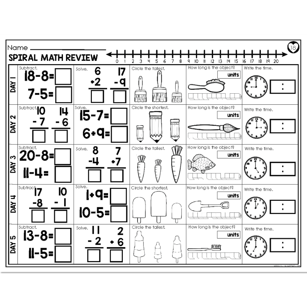 1st Grade Spiral Math - Week 18 - At - Lucky Little Learners