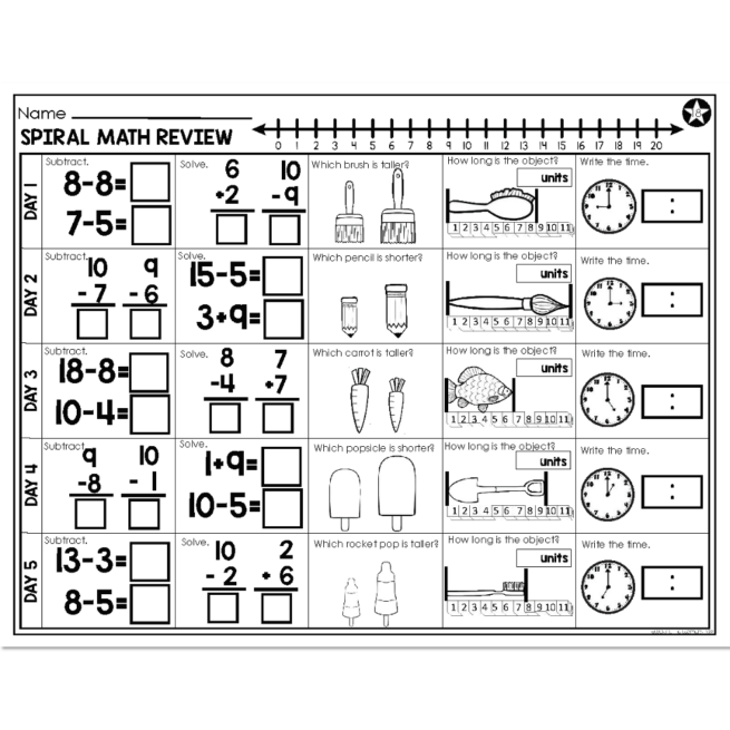 1st Grade Spiral Math - Week 18 - Below - Lucky Little Learners