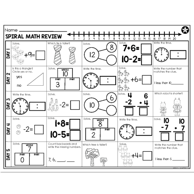 1st Grade Spiral Math - Week 20 - Below - Lucky Little Learners