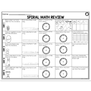 1st Grade Spiral Math - Week 21 - Above - Lucky Little Learners