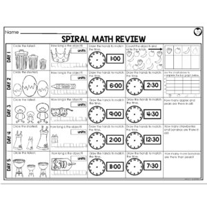 1st Grade Spiral Math - Week 21 - At - Lucky Little Learners