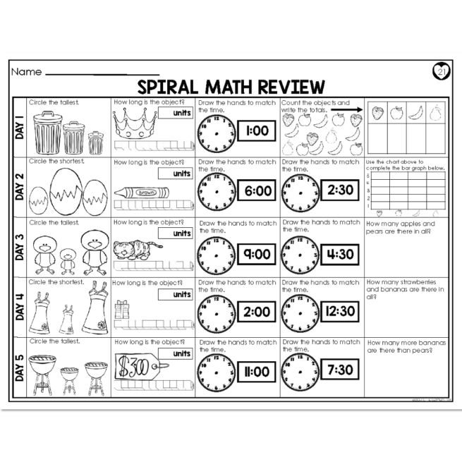 1st Grade Spiral Math - Week 21 - At - Lucky Little Learners