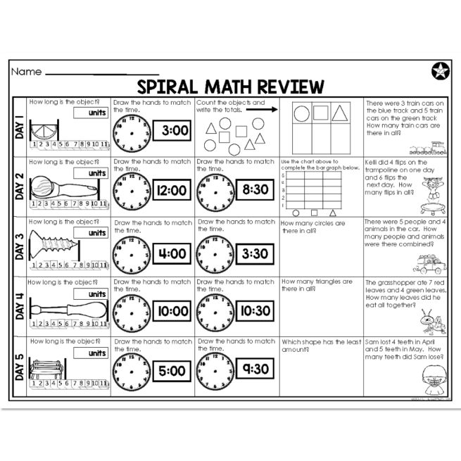 1st Grade Spiral Math - Week 22 - Below - Lucky Little Learners