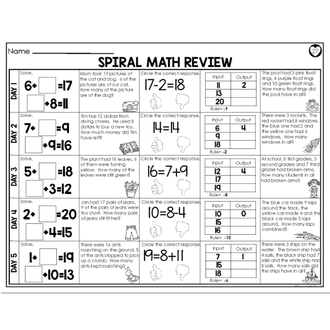 1st Grade Spiral Math - Week 27 - At - Lucky Little Learners