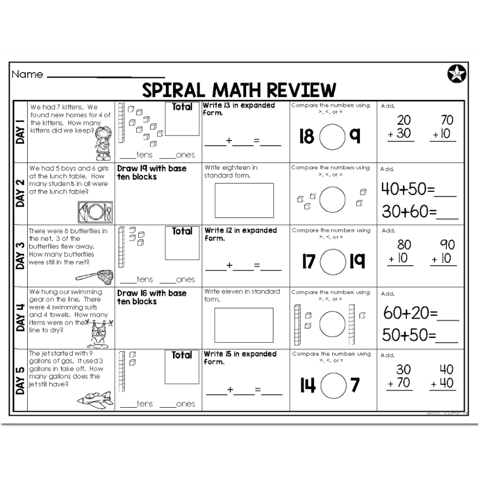 1st Grade Spiral Math - Week 34 - Below - Lucky Little Learners