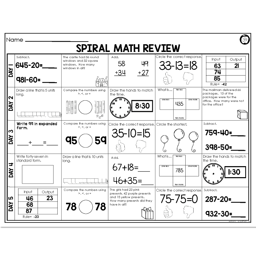 1st Grade Spiral Math Week 39 Above Lucky Little Learners