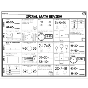 1st Grade Spiral Math - Week 39 - At - Lucky Little Learners