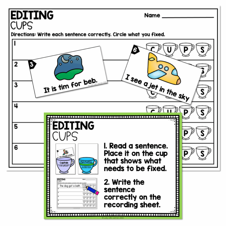 1st Grade Writing Center - Editing - Lucky Little Learners