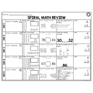 1st Grade Spiral Math - Week 1 - Above - Lucky Little Learners