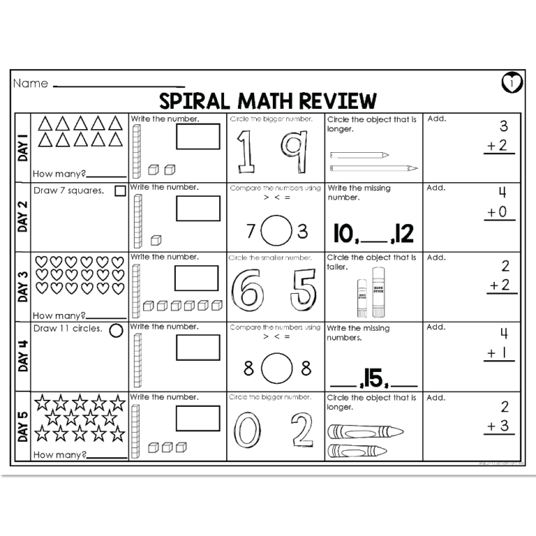 1st Grade Spiral Math - Week 1 - At - Lucky Little Learners