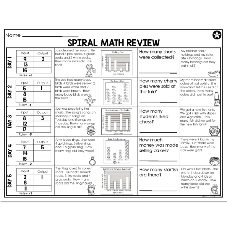 1st Grade Spiral Math - Week 29 - Below - Lucky Little Learners
