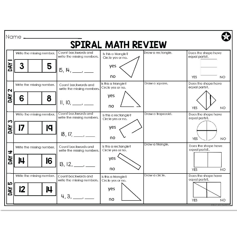 1st Grade Spiral Math - Week 9 - Below - Lucky Little Learners
