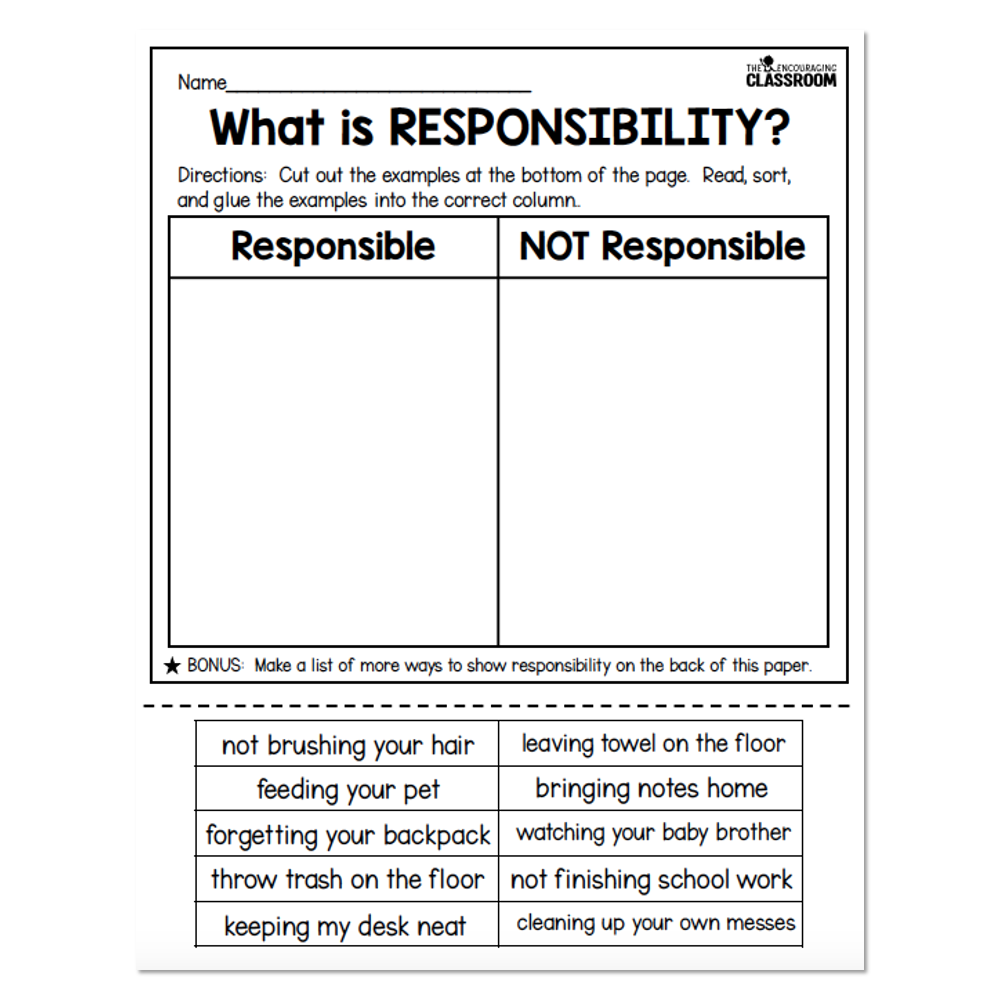 1st And 2nd Grade Social Emotional Learning Responsibility Unit 