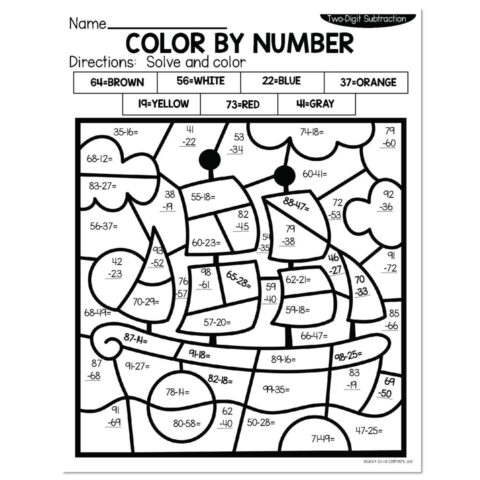 2-Digit Subtraction Fall Color by Number - Mayflower - Lucky Little ...