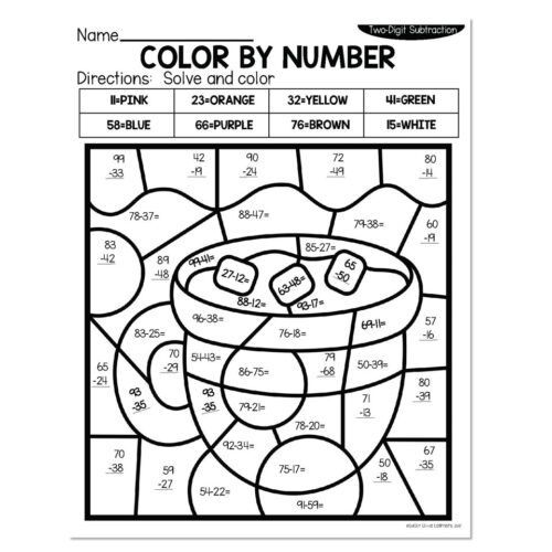 2-Digit Subtraction Winter Color by Number - Hot Cocoa - Lucky Little ...
