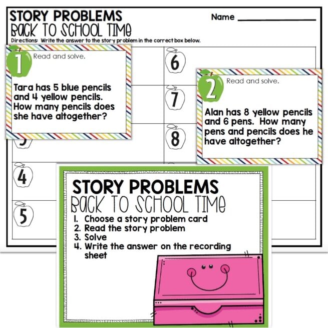 2nd Grade August Math Center - Story Problems - Lucky Little Learners