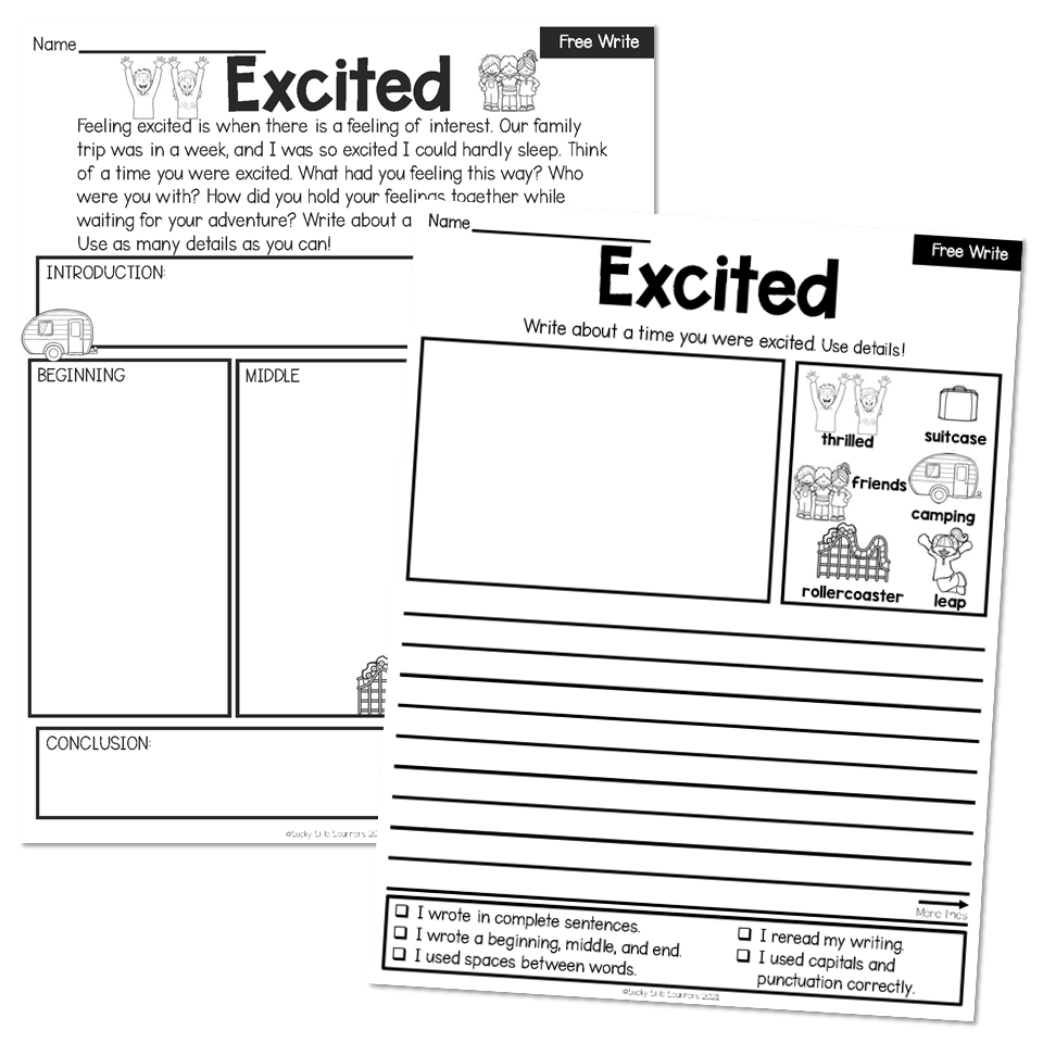 2nd Grade December Writing Pages - Free Write - Excited - Lucky Little ...