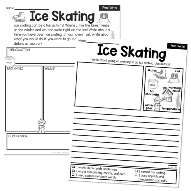 2nd Grade December Writing Pages - Free Write - Ice Skating - Lucky ...