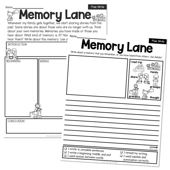 2nd Grade December Writing Pages - Free Write - Memory Lane - Lucky ...