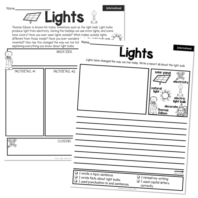 2nd Grade December Writing Pages - Informational - Lights - Lucky ...