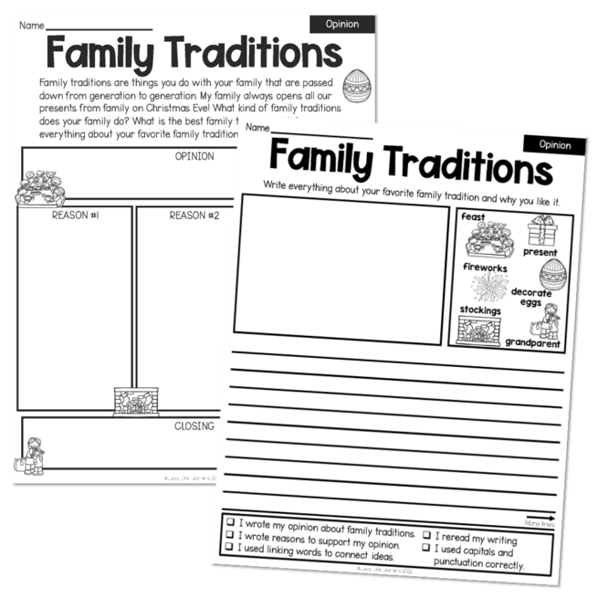 2nd Grade December Writing Pages - Opinion - Family Traditions - Lucky ...