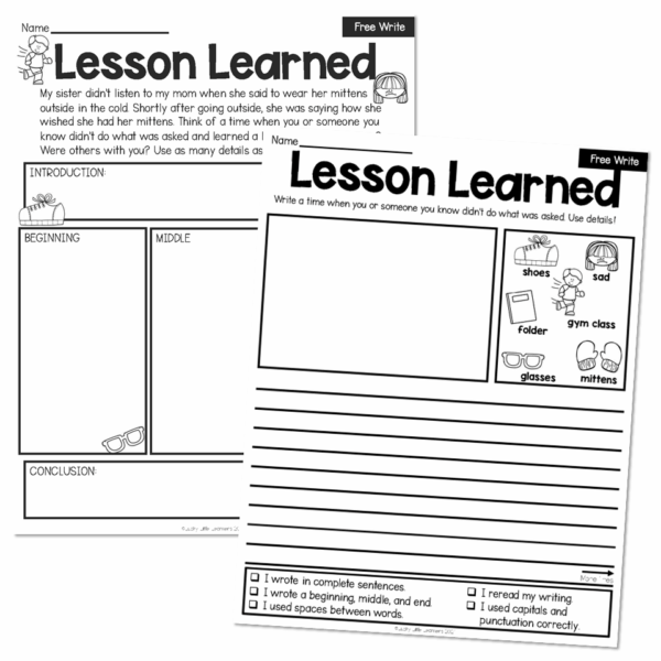 2nd Grade February Writing Pages - Free Write - Lesson Learned - Lucky ...