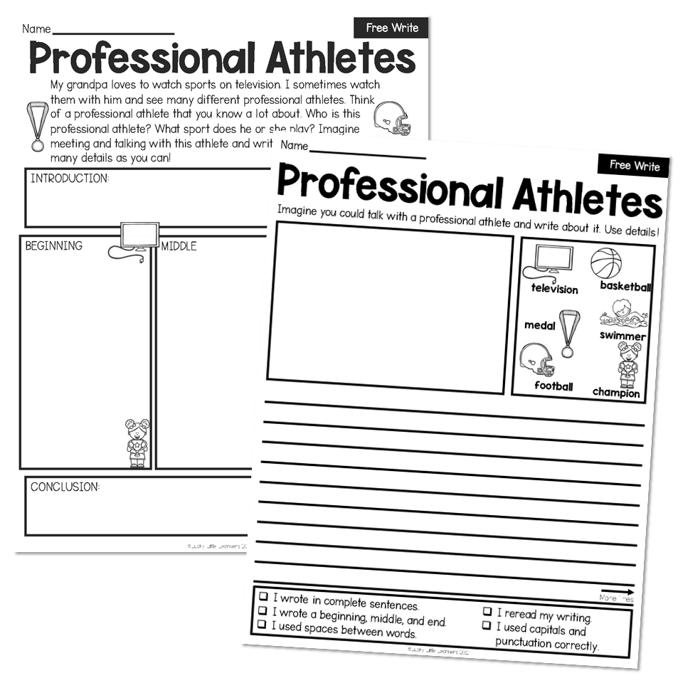 2nd Grade February Writing Pages - Free Write - Professional Athletes ...