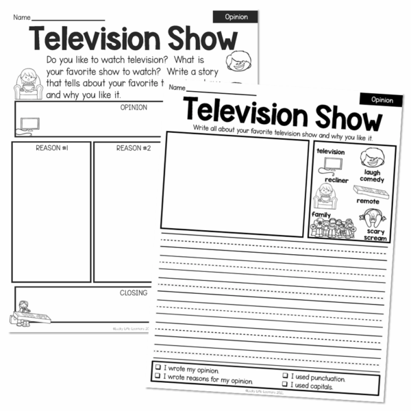 1st Grade February Writing Pages - Opinion - Television Show - Lucky ...