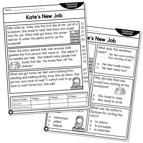2nd Grade Figurative Language Reading Passage - Kate's New Job - Below ...