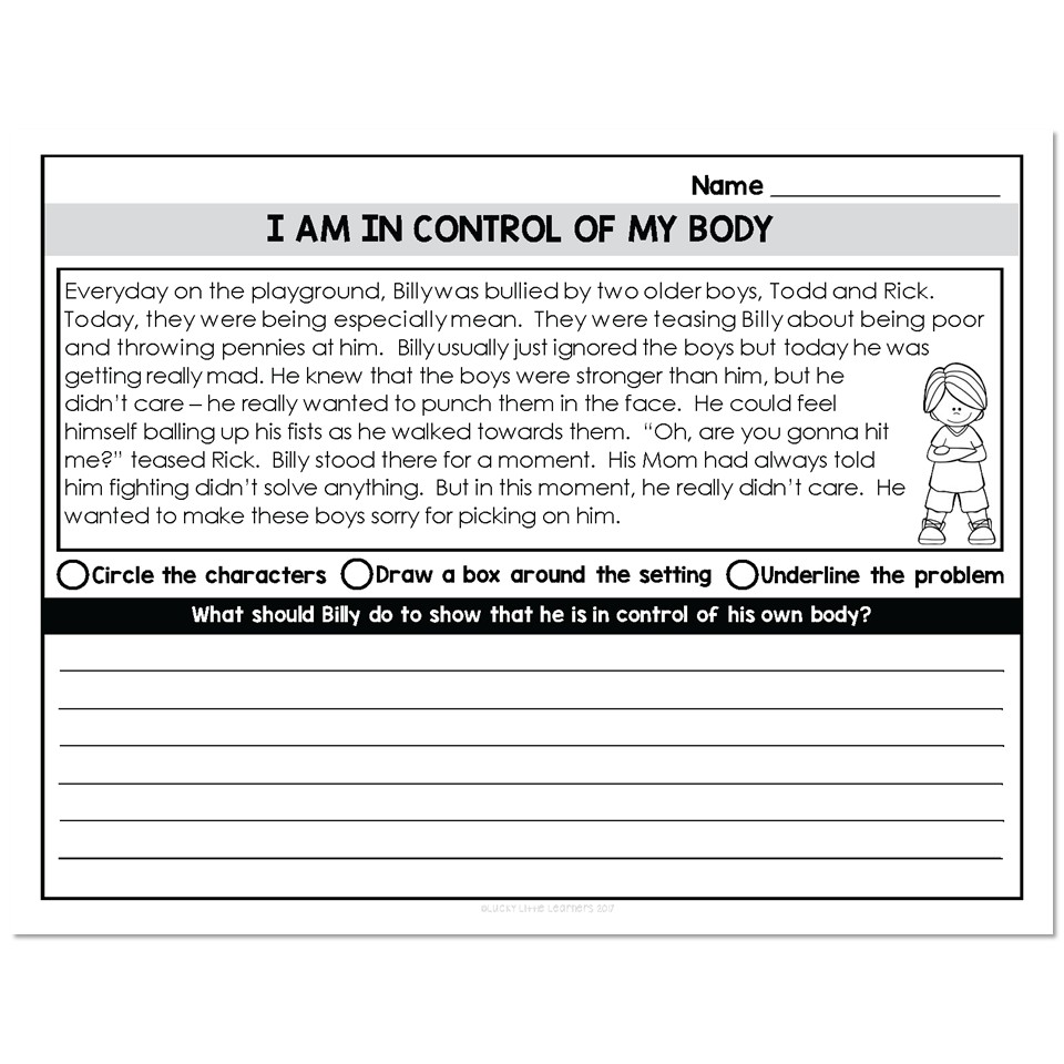 2nd Grade Growth Mindset Passage - I Am In Control of My Body - Lucky ...