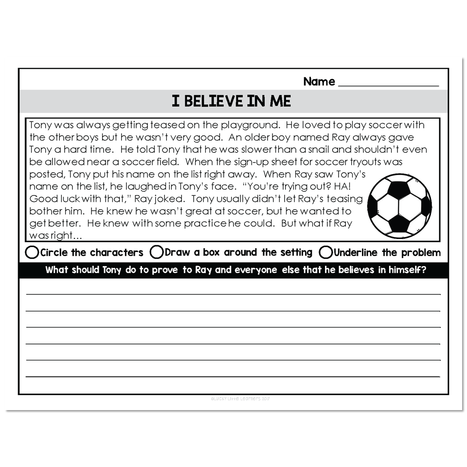 2nd Grade Growth Mindset Passage - I Believe in Me 2 - Lucky Little ...