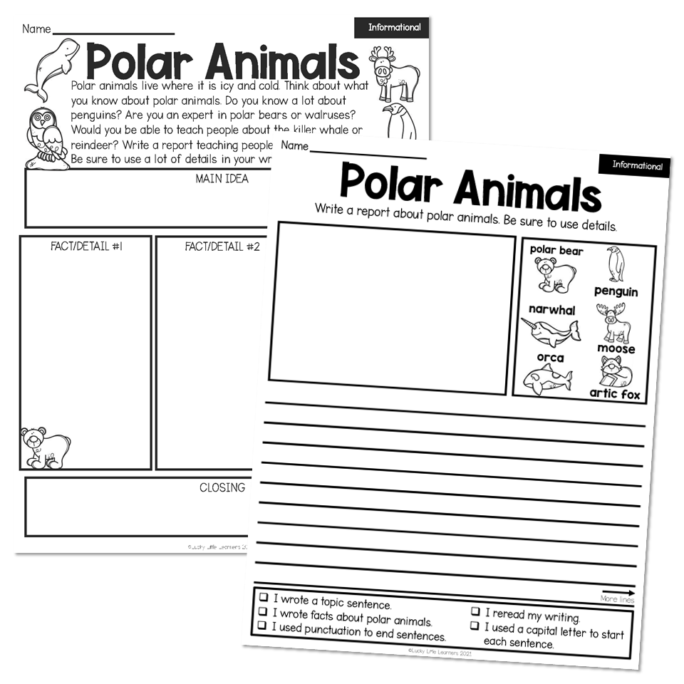 2nd Grade January Writing Pages - Informational - Polar Animals - Lucky ...