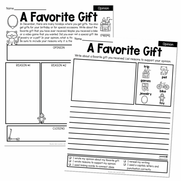 2nd Grade January Writing Pages - Opinion - A Favorite Gift - Lucky ...