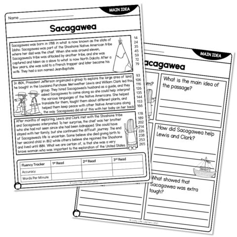 2nd Grade Main Idea Reading Passage - Sacagawea - Above - Lucky Little ...