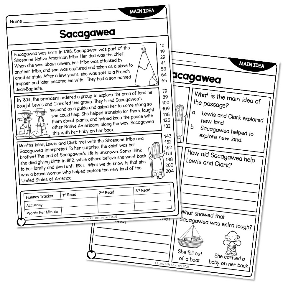 2nd Grade Main Idea Reading Passage Sacagawea At Lucky Little 2nd Grade Main Idea Reading Passage Sacagawea At Lucky Little
