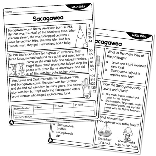 2nd Grade Main Idea Reading Passage - Sacagawea - Below - Lucky Little ...
